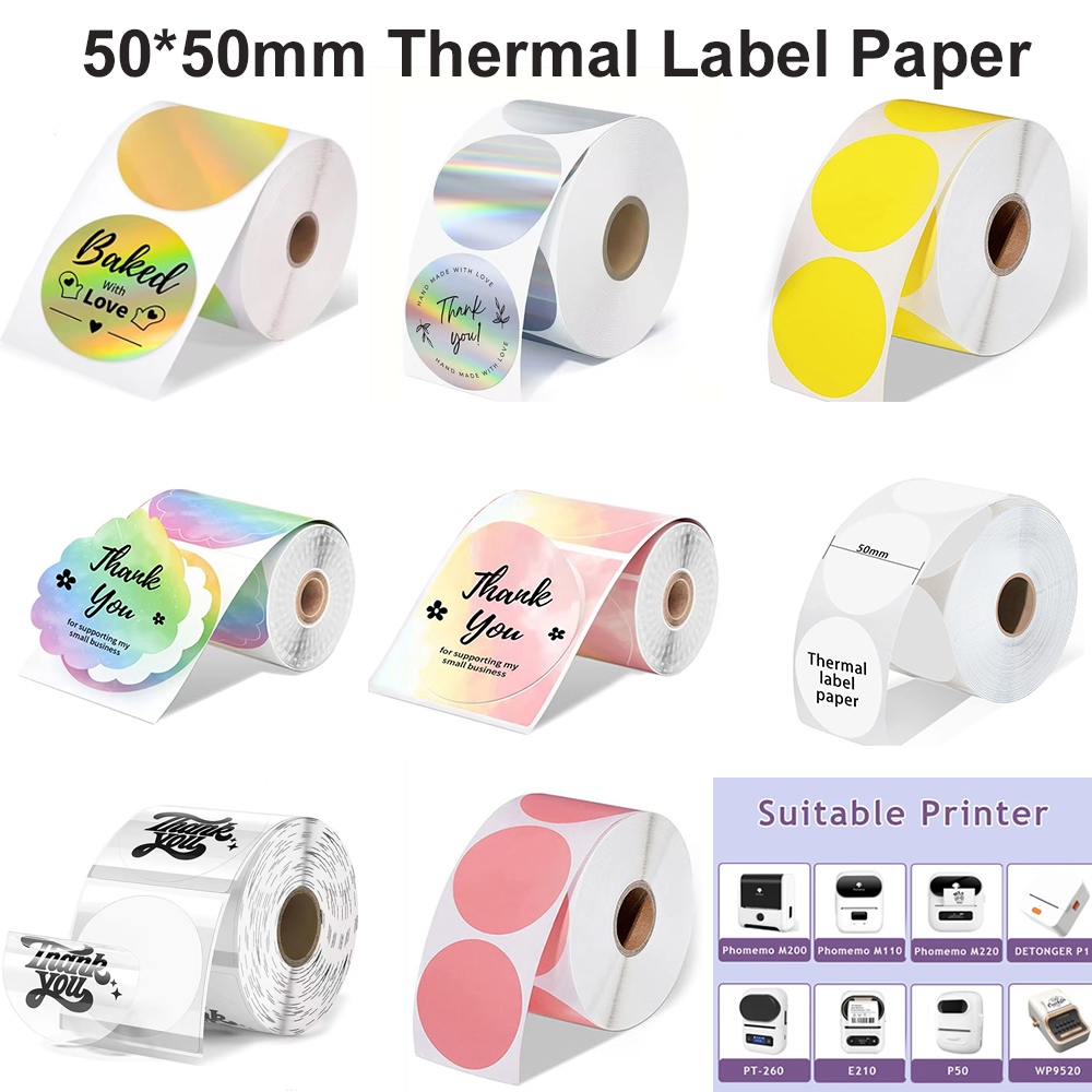 1Roll Round Circle Thermal Paper 50x50 mm Label sticker Small Business ...