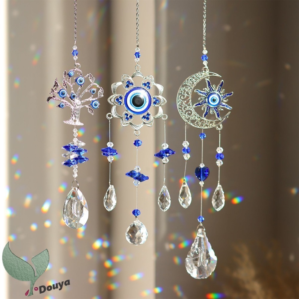 1pc Evil Eye Suncatcher with Crystal prism balls, Blue Evil Eye ...