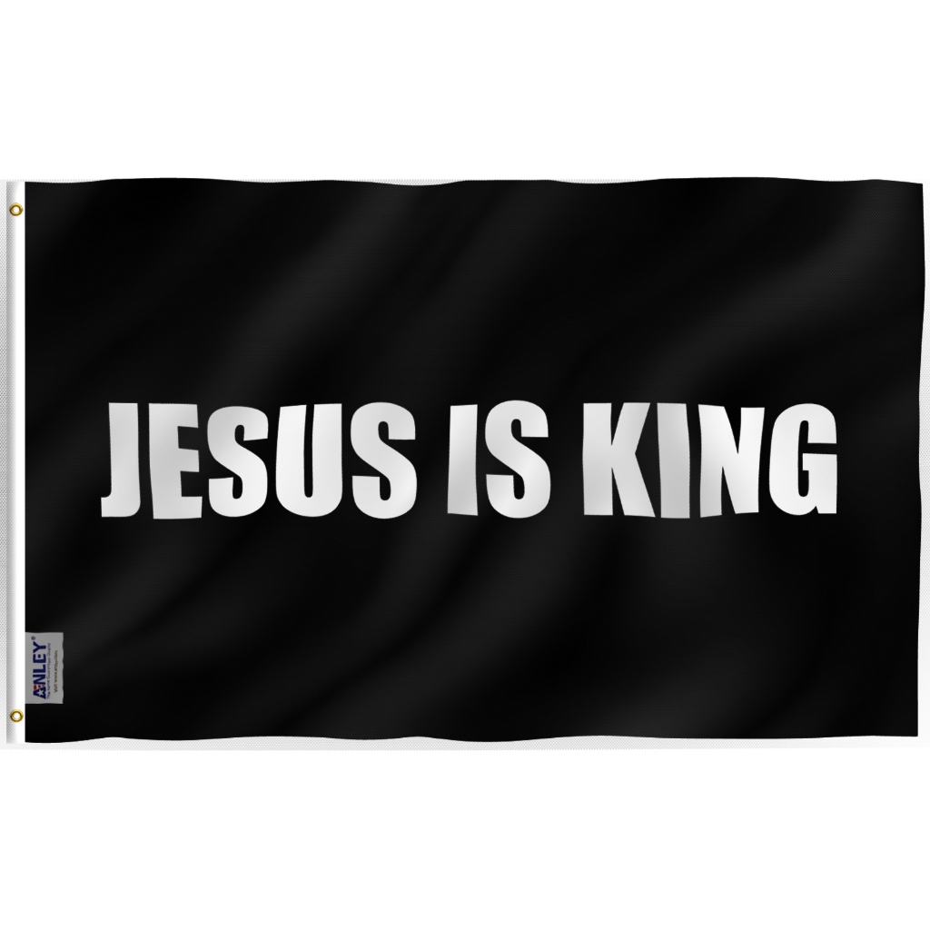 Anley 3x5 Ft Jesus is King Flag - White Christian Banner (Black ...