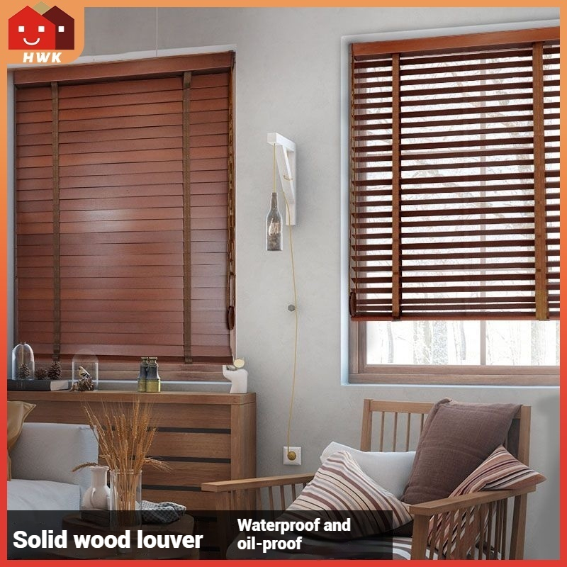 Wooden Louver Curtain Electric Wood Blinds Study and Bedroom Living ...