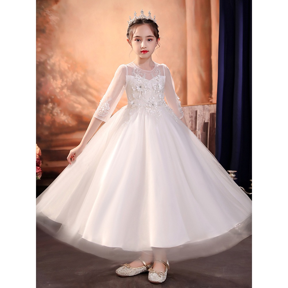 White Girl Flower Long Sleeve Bridesmaid Dress Kids Wedding Vestido ...