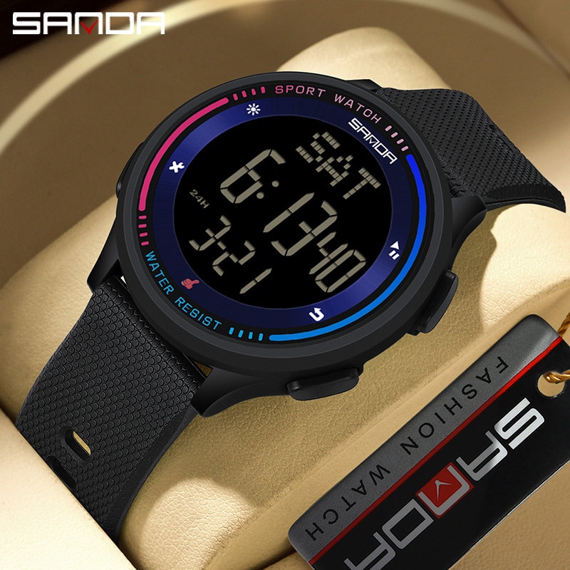 SANDA Colourful Simple Large Screen Fashion Thin Sports LED Watch 6158 ...