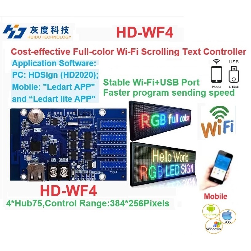 Huidu HD-WF1HD-WF2 HD-WF4 WIFI Control Card led display signboard Led Full Color Running Message ...
