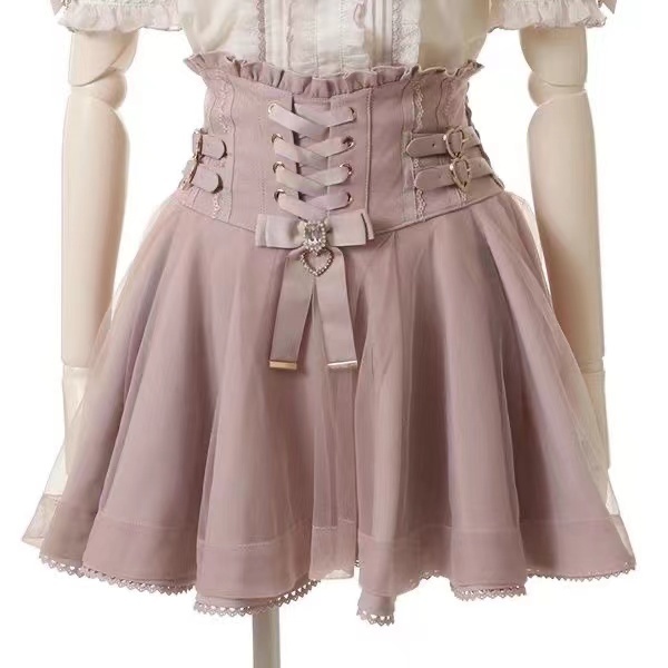 Japanese Half Skirt Bow Pink Black Landmine Style Jirai Kei Skirt ...