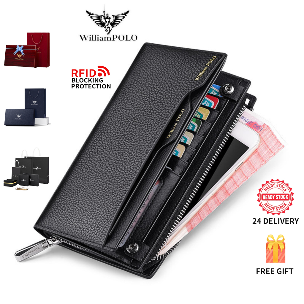 William POLO wallet for man leather long wallet multifunctional wallet ...