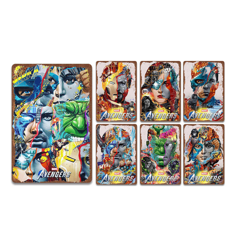 Marvel Superhero Metal Poster, Avengers Tin Painting Iron Plate Iron ...