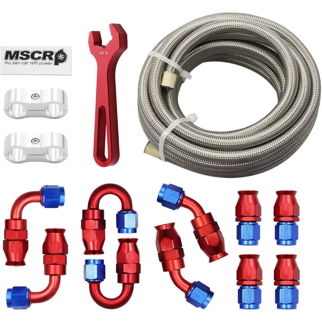 Pro AN6 20FT PTFE Fuel Line Hose Kit, Stainless Steel Braided 3/8" - 8 ...