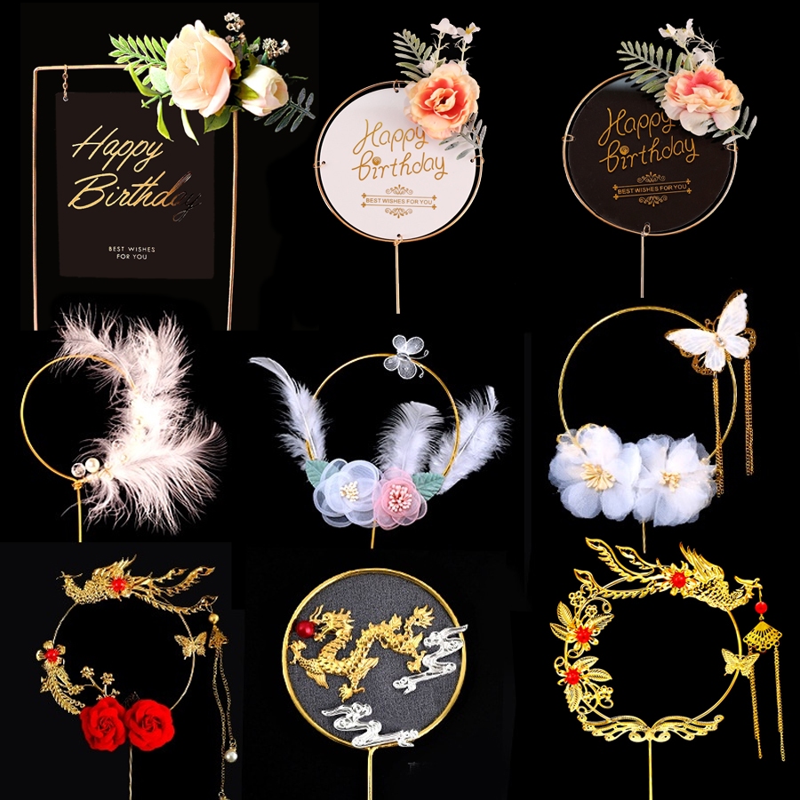Retro style Gold Iron Phoenix Cake Decoration Red Rose Cake Topper for ...