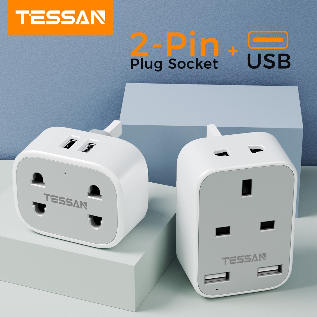 TESSAN Multi USB Plug Extension, Shaver Adapter Plug UK with Double USB ...