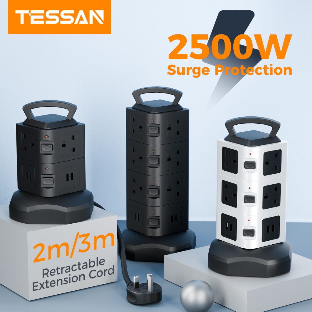 TESSAN Extension Plug with USB,Tower Socket Surge Protector 6/10/14 ...