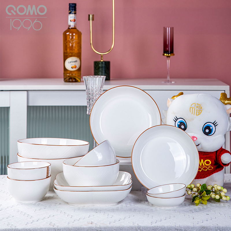 QOMO Modern Classical White Ceramic Tableware Set Porcelain Round Bowl ...