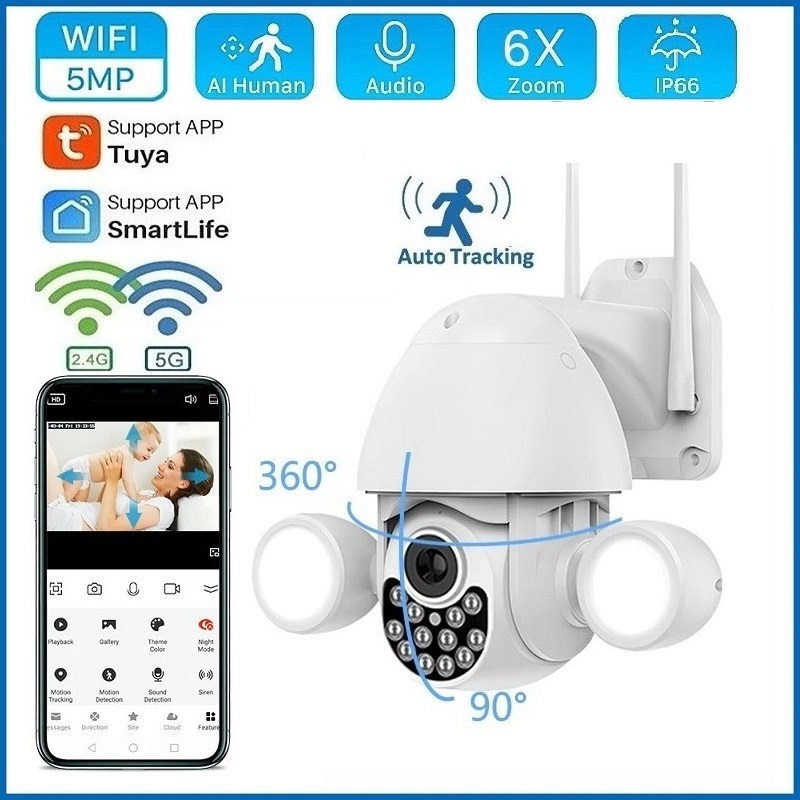 Tuya Smart Life 5MP PTZ IP Camera WiFi Outdoor Waterproof AI Human Auto ...