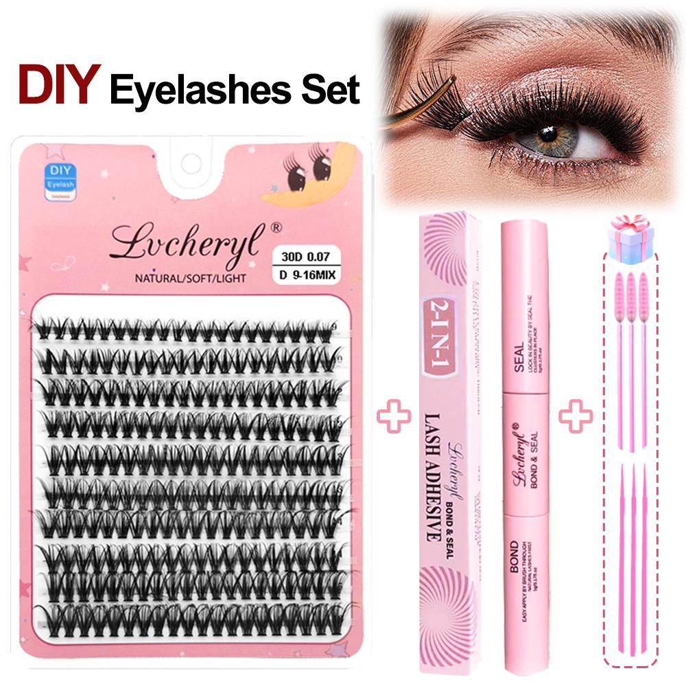 Lvcheryl 10 Rows Eyelash Extension With Glue&Seal Set 200pcs 10D/20D ...