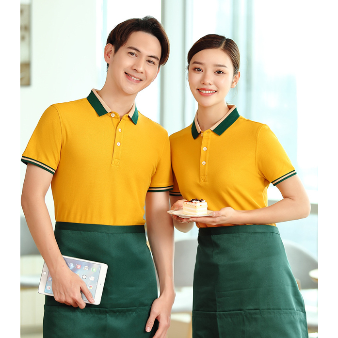 Catering service staff works clothes pure cotton shorts sleeved T-shirt ...
