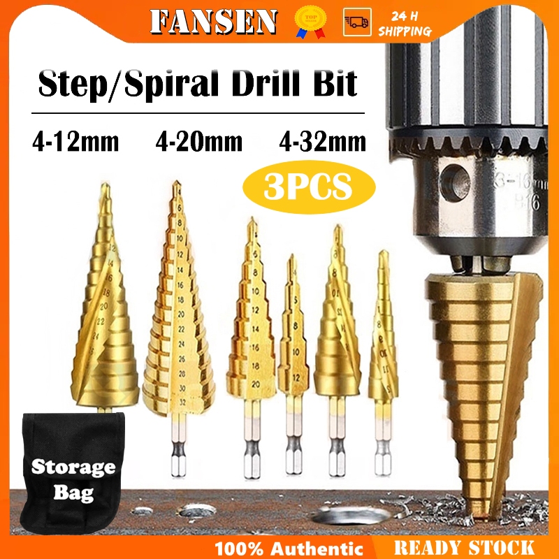 4mm-32mm Step Drill Bit HSS Titanium Coated Straight or Spiral Hex ...
