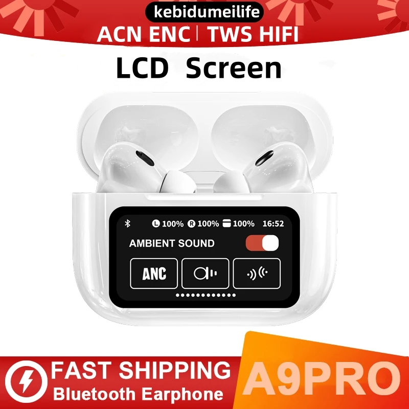 A9 Pro Wireless Earphones Bluetoth 5.3 TWS HiFi ANC Touch Screen Noise ...