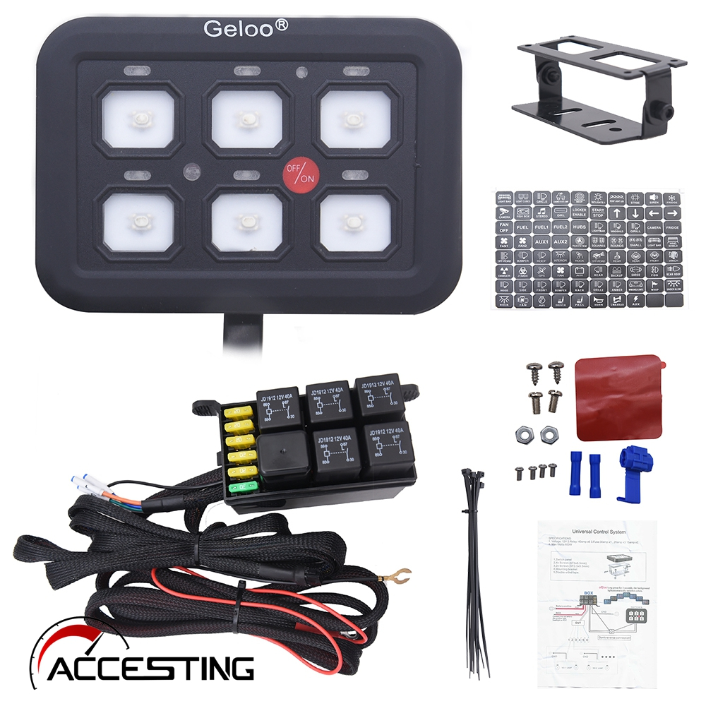 6 Gang Switch Panel Kit, 12V/24V Universal Circuit Control Relay System ...