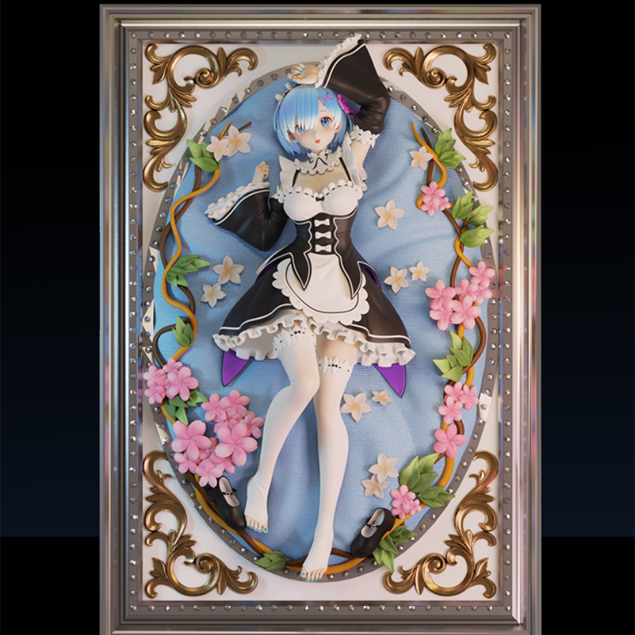 32cm Anime Figure Cute Anime Girl 3D Photo Frame Rem/Ram Action Figure ...