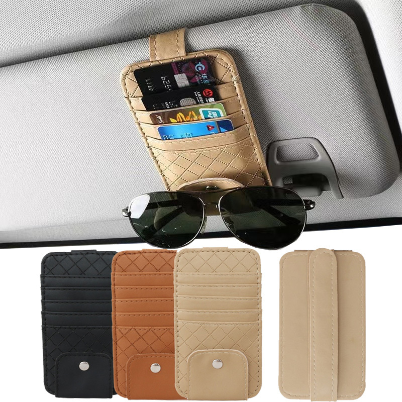 PU Leather Sunglasses Holder Car Sun Visor Organizer For Car Card ...