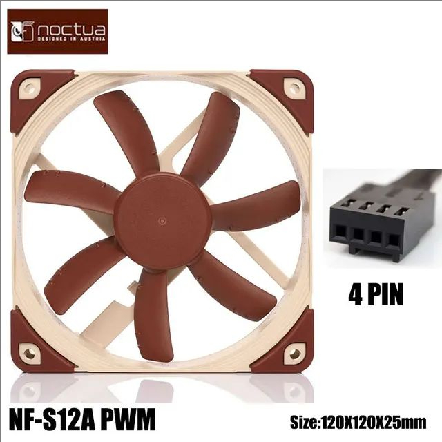 Noctua NF-S12A PWM 120mm Case fan Silent 12V 4pin SSO2 Bearing PC Case ...