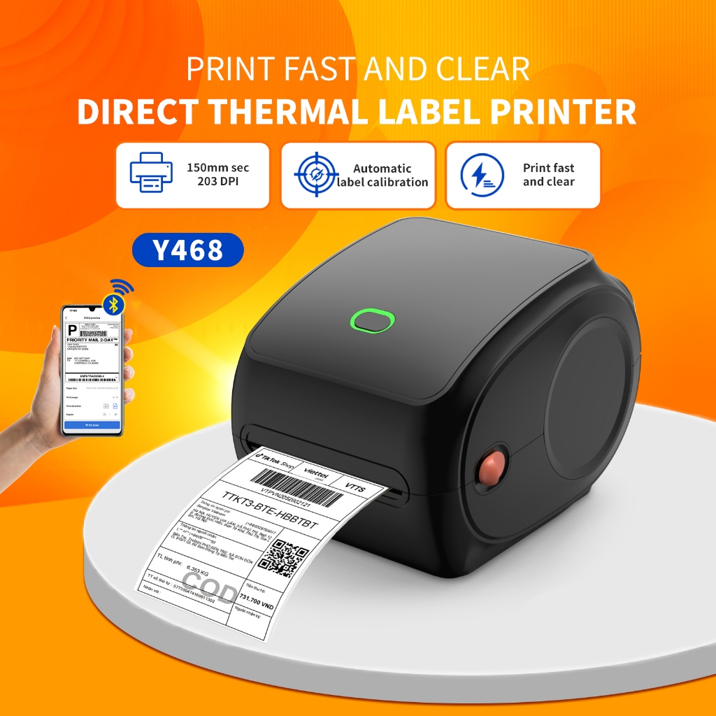 Flashlabel Pencetak bil laluan Professional A6 Waybill Printer-Y468, USB & Bluetooth Thermal ...