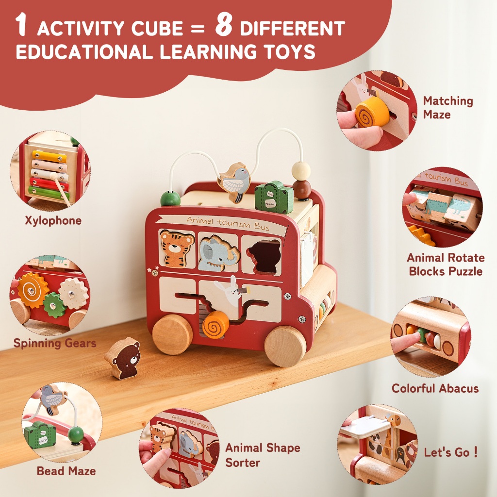 5 in 1 Multifunctional Baby Wooden Toy Activity Cube Bead Maze ...
