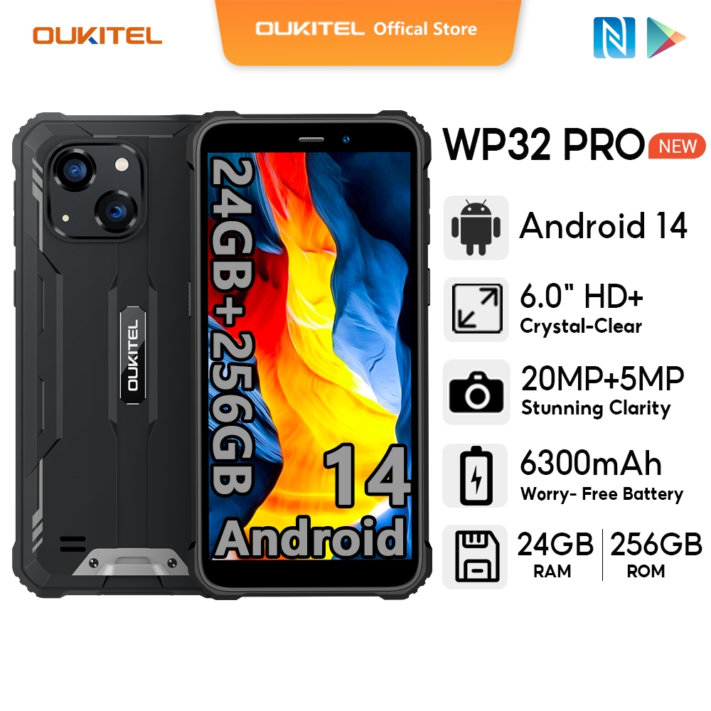 OUKITEL WP32 PRO Android 14 24GB+256GB 6300mAh Mobile 6.0" HD+ Crystal ...