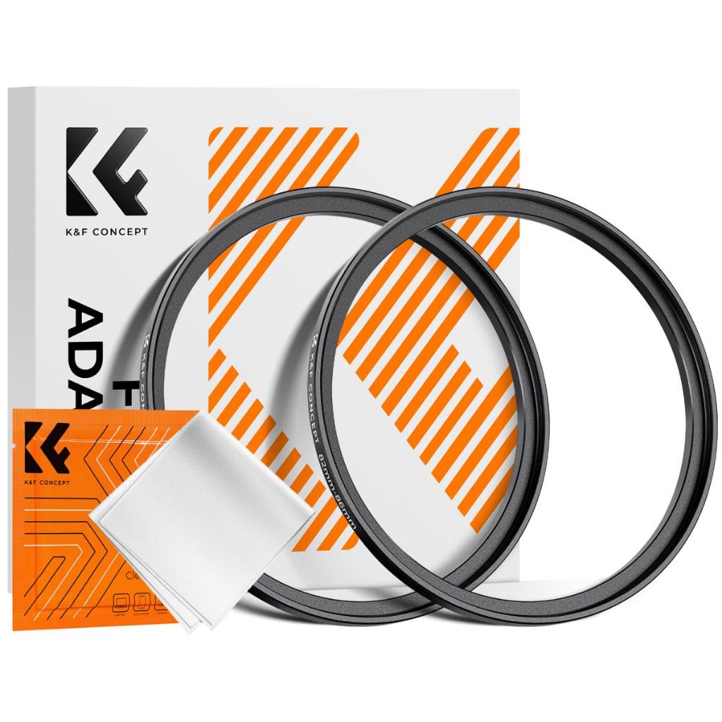 K&F Concept 2 Pcs Metal Stepping Rings Adapter Step Up Filter Ring with ...