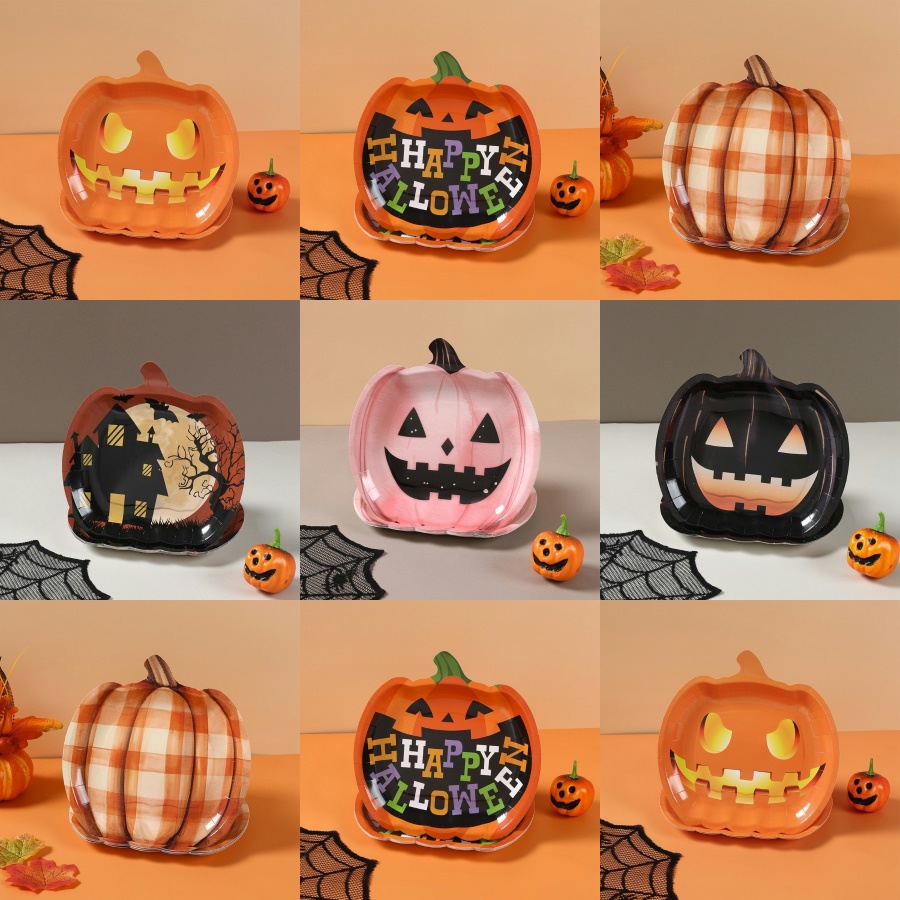 8pcs/set Halloween Paper Plates Disposable Pumpkin Shape Plate ...