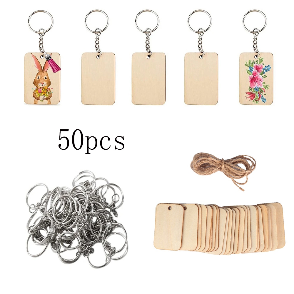 50pcs Blank wood keychain Rectangular wood keychain label, personalized ...