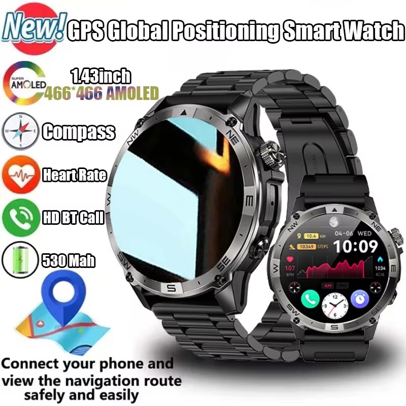 2024 New Men GPS Smart Watch Bluetooth Call Compass Heart Rate Track ...