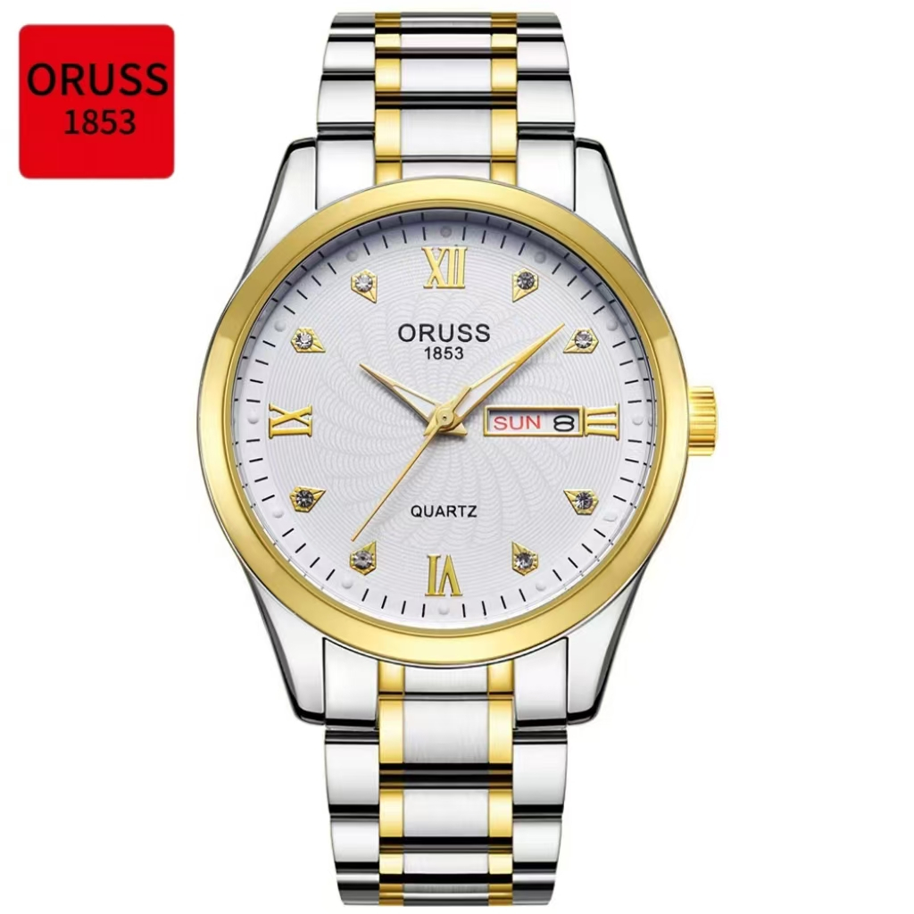 ORUSS Men/Women Stainless Steel Dual Calendar Waterproof Luminous Watch ...