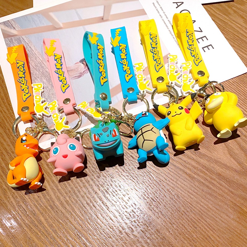 Pokemon Pikachu Charmander Gengar Squirtle Keychain Anime Cute ...