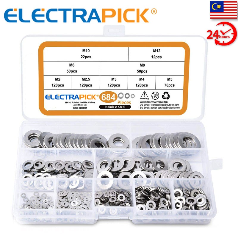 684pcs Stainless Steel Sealing Solid Gasket Washer M2 M2.5 M3 M4 M5 M6 ...