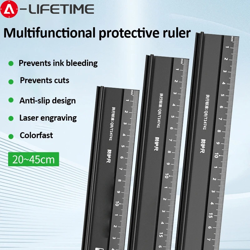 20/30/45cm Multi-functional Aluminum Alloy Protective Straight Ruler ...