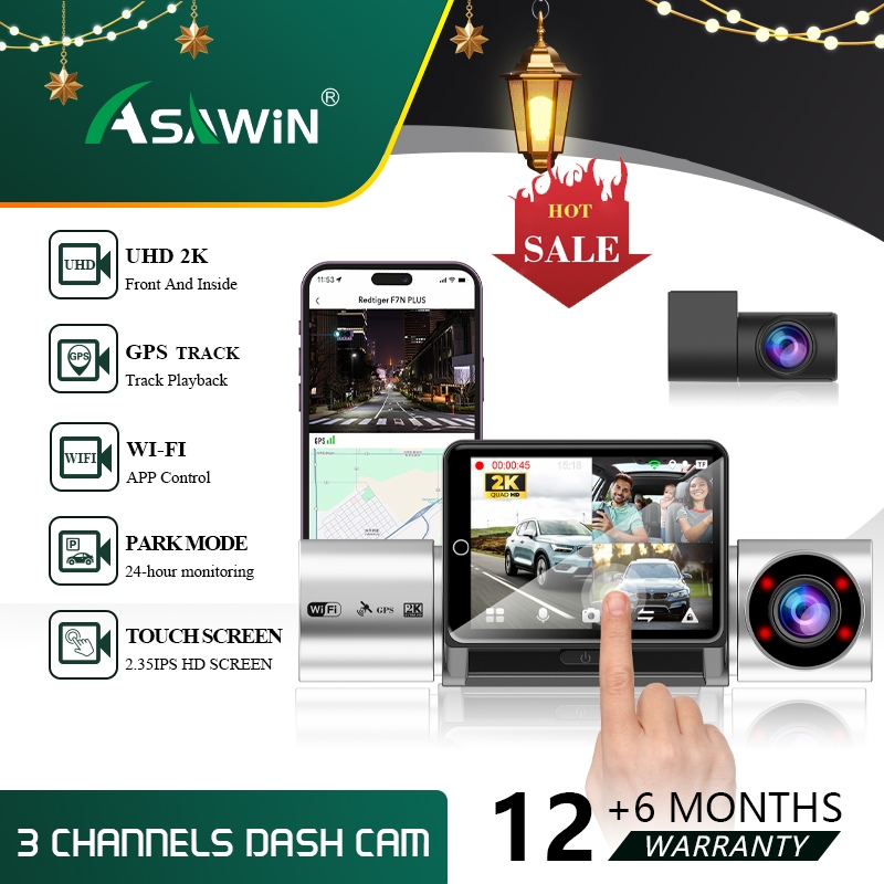 3 channels 2K Car Camera Wifi Gps ADAS dash cam Asawin 2.45" Touch Ips ...