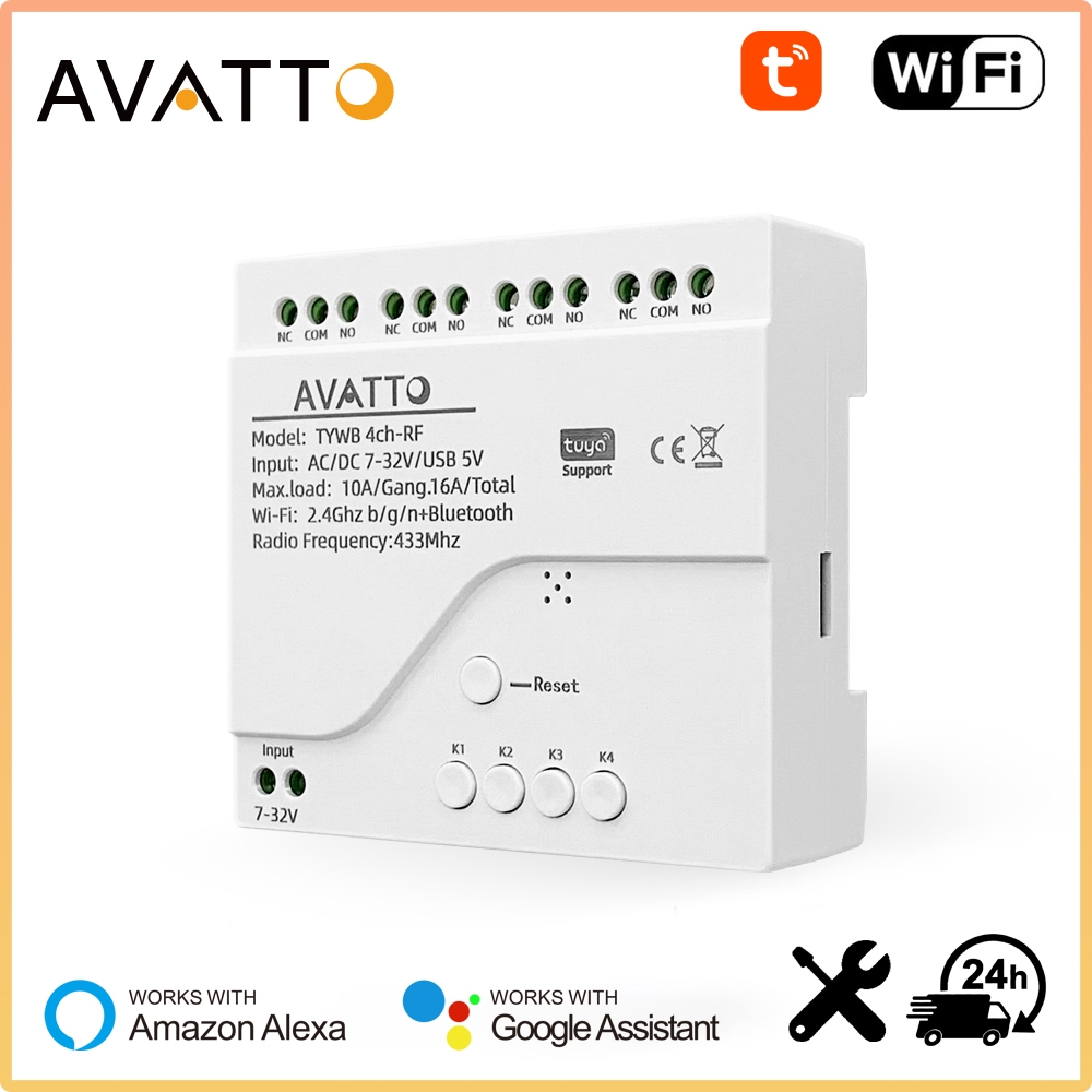 AVATTO Tuya WiFi DIY Switch Module, 4-channel smart input relay light ...