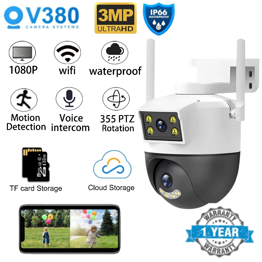 V380 Pro Outdoor CCTV Camera Dual Lens HD 1080P Wireless Surveillance ...