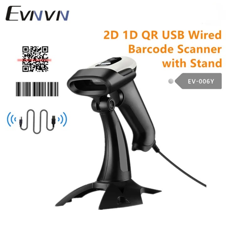 Eyoyo Evnvn wired 2D barcode scanner with stand, handheld USB Automatic Bar Codes Reader 1D QR ...