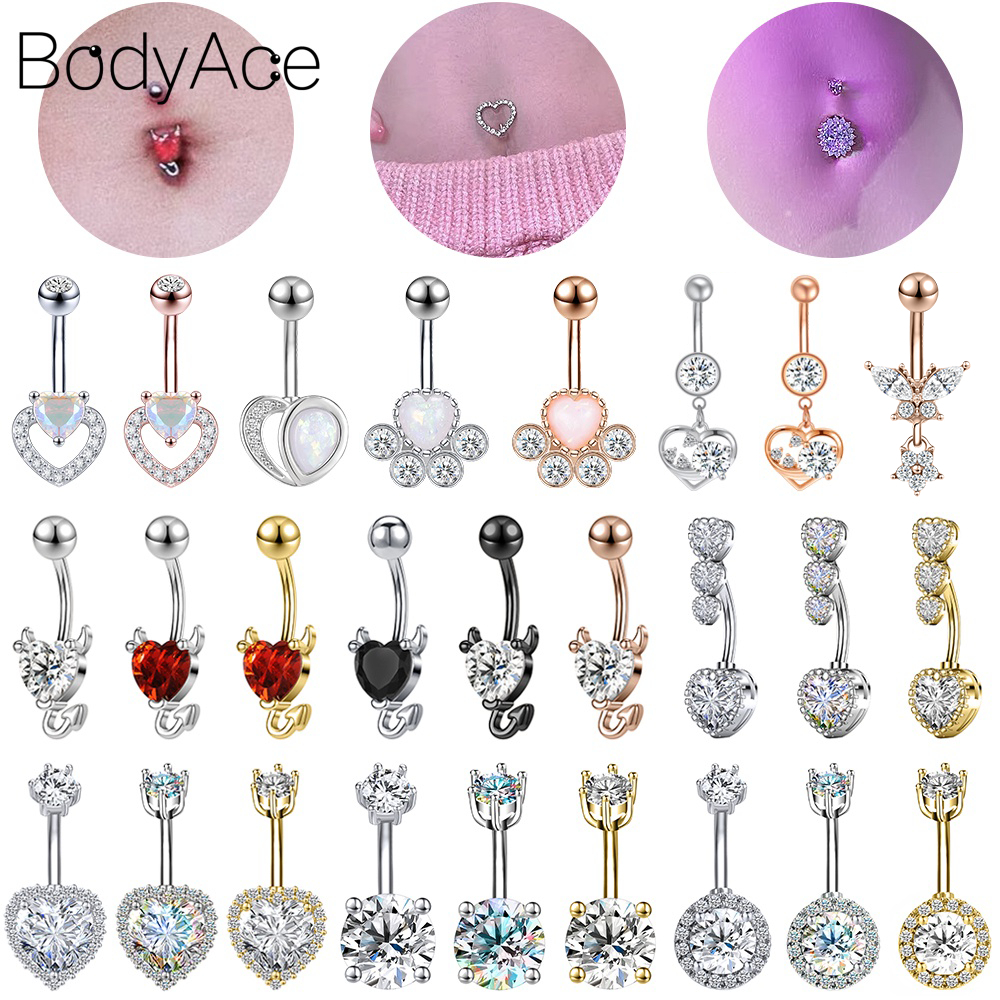 Bodyace 1 PC Heart Navel Ring Stainless Steel Devil Shape Red Crystal ...