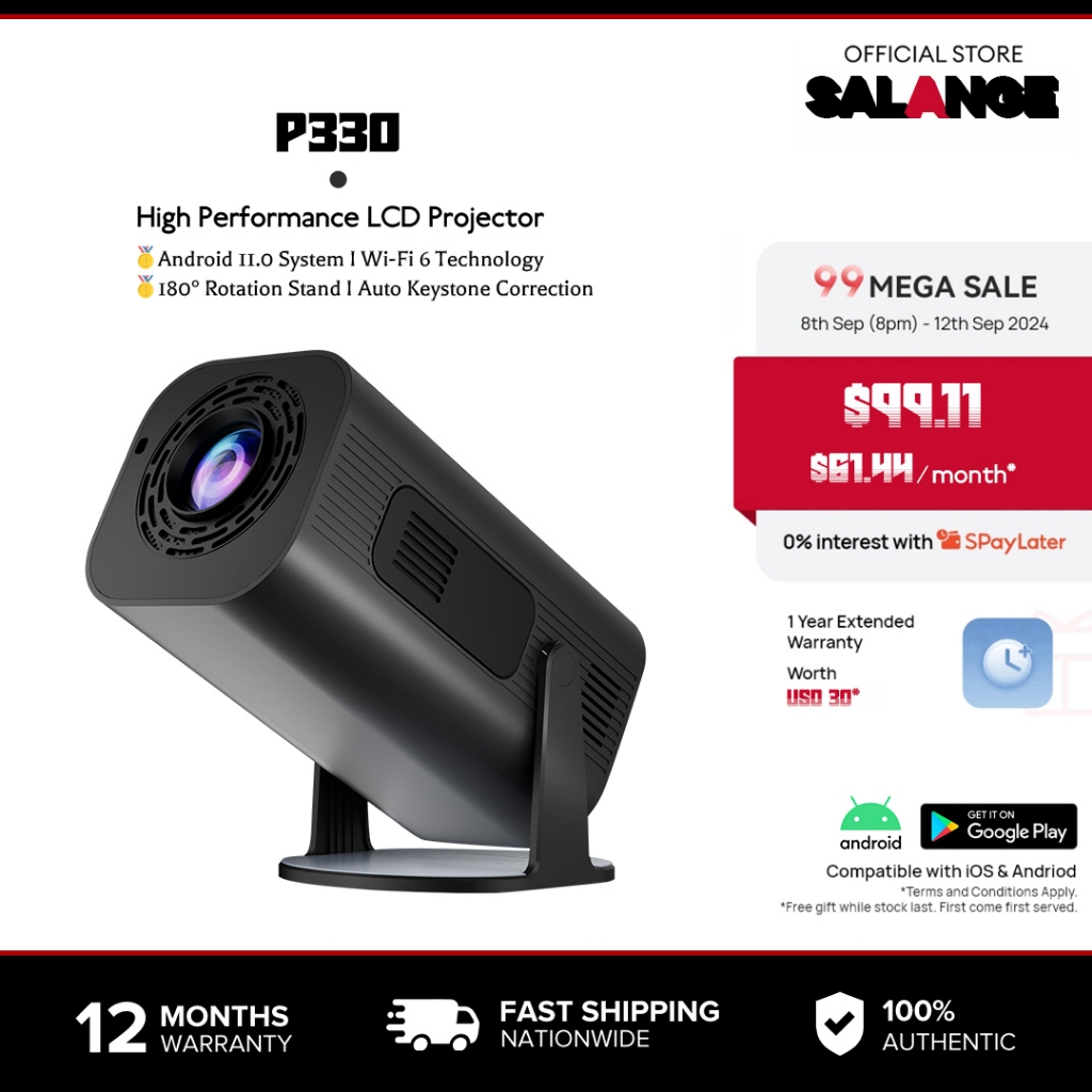 [180° Adjustable Bracket] Salange P330 Smart Mini 4K Projector, with ...