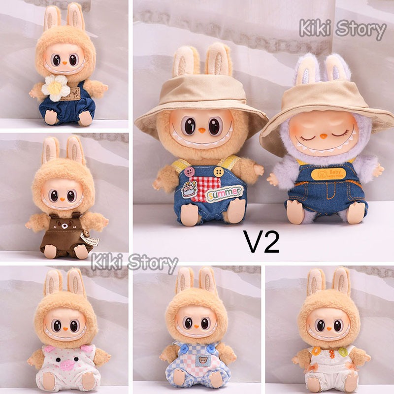 17C Labubu V2 Flower Overalls Plaid pants LABUBU Sitting position BJD ...