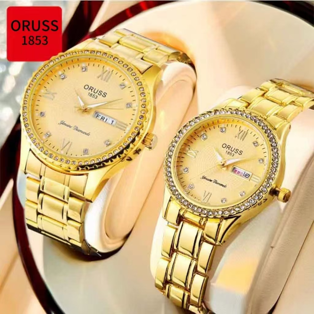 ORUSS Original Couple Stainless Steel Dual Calendar Luxury Diamonds ...