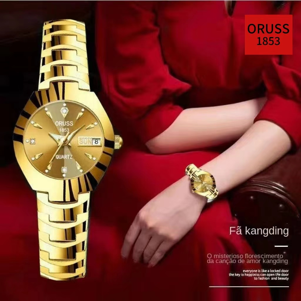 ORUSS Original Women Simple Stainless Steel Gold Waterproof Dual ...