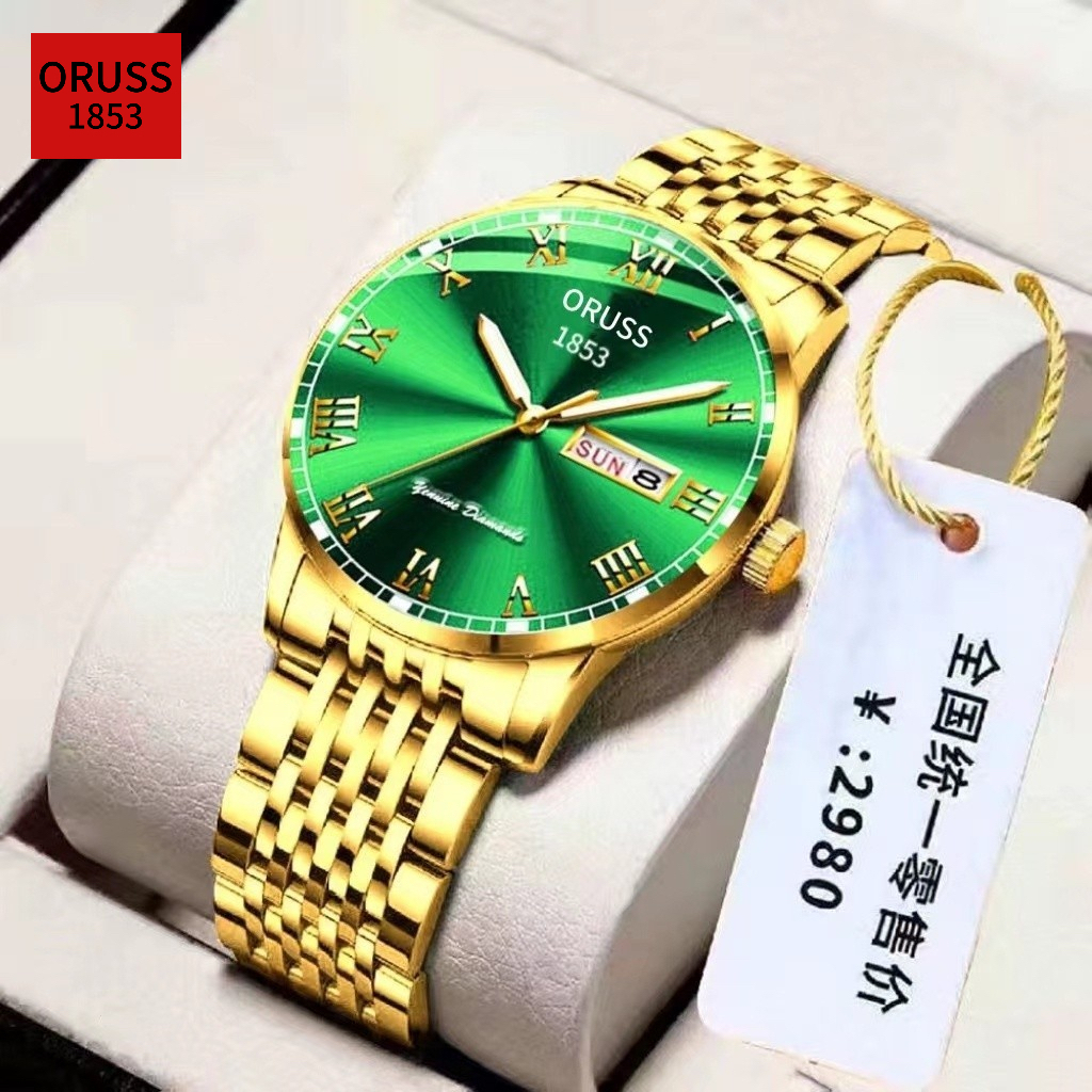 ORUSS Original Men Luxury Business Stainless Steel Gold Mens Watch ...