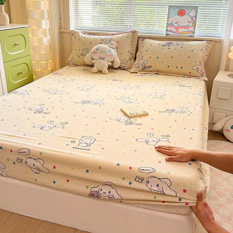 1 PC 100% Cotton Cadar Cute Kuromi Print Bedsheet Cartoon Style Fitted ...