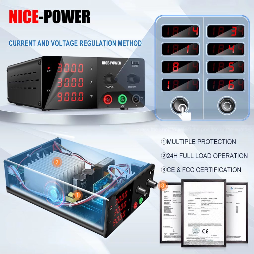 NICE-POWER 30V 30A 20A 60V 10A Lab Bench Power Supply 900W Digital ...