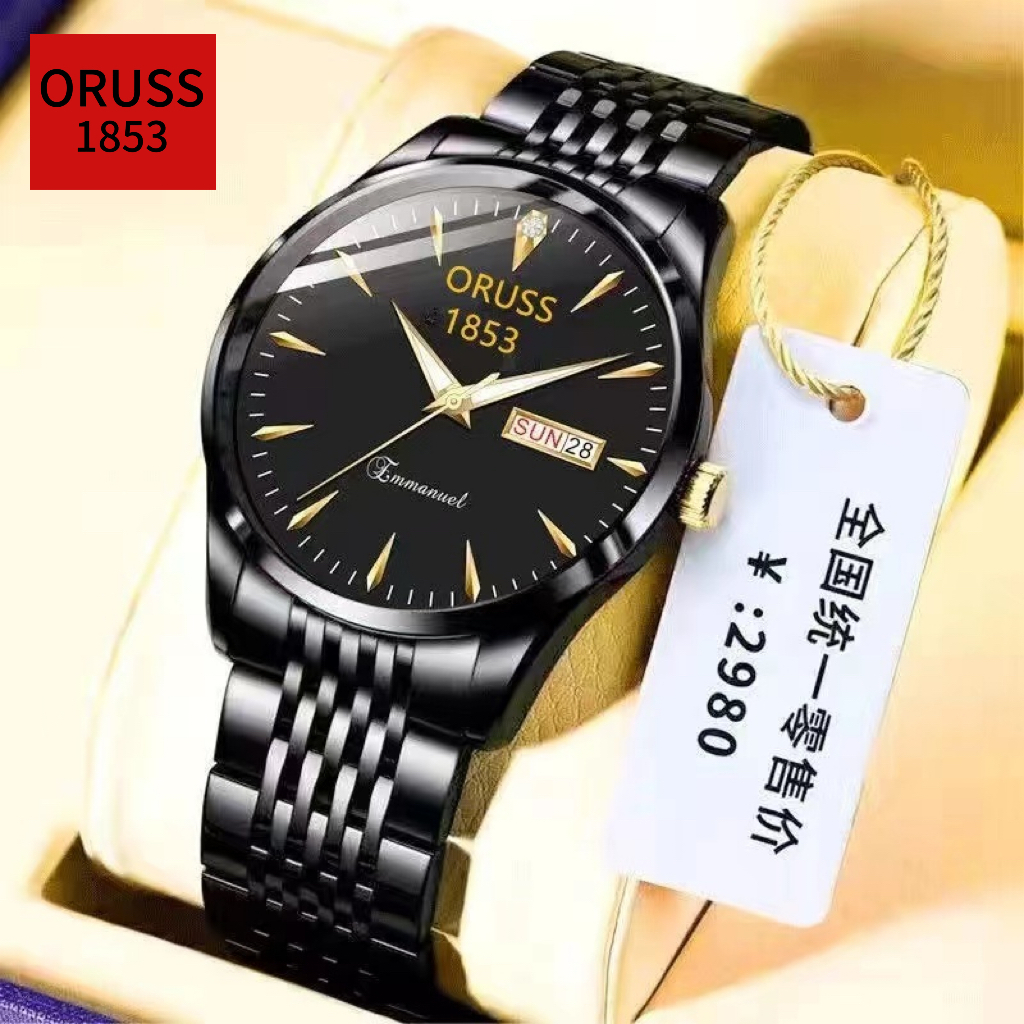 ORUSS Original Men Luxury Stainless Steel Black Waterproof Dual ...