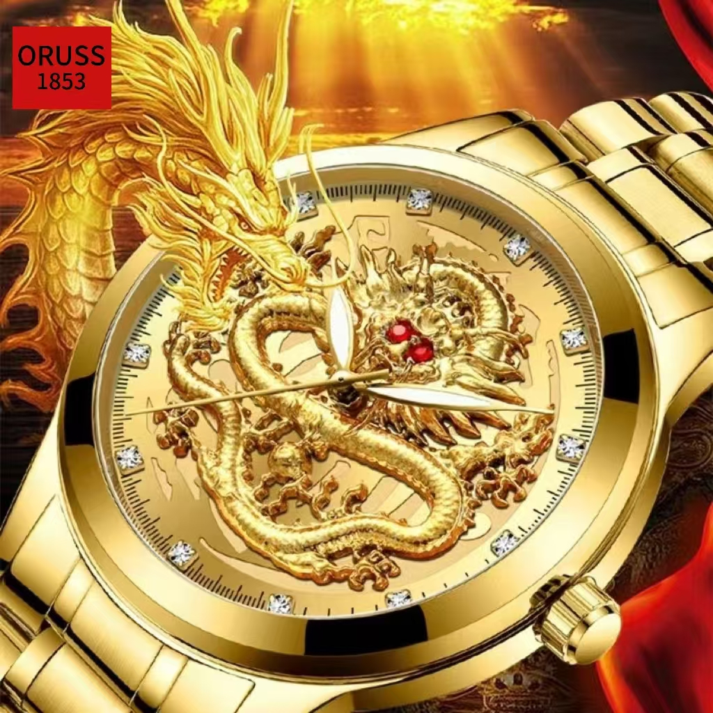 ORUSS Original Men Dragon Gold Fashion Unique Watch Analog Luxury ...