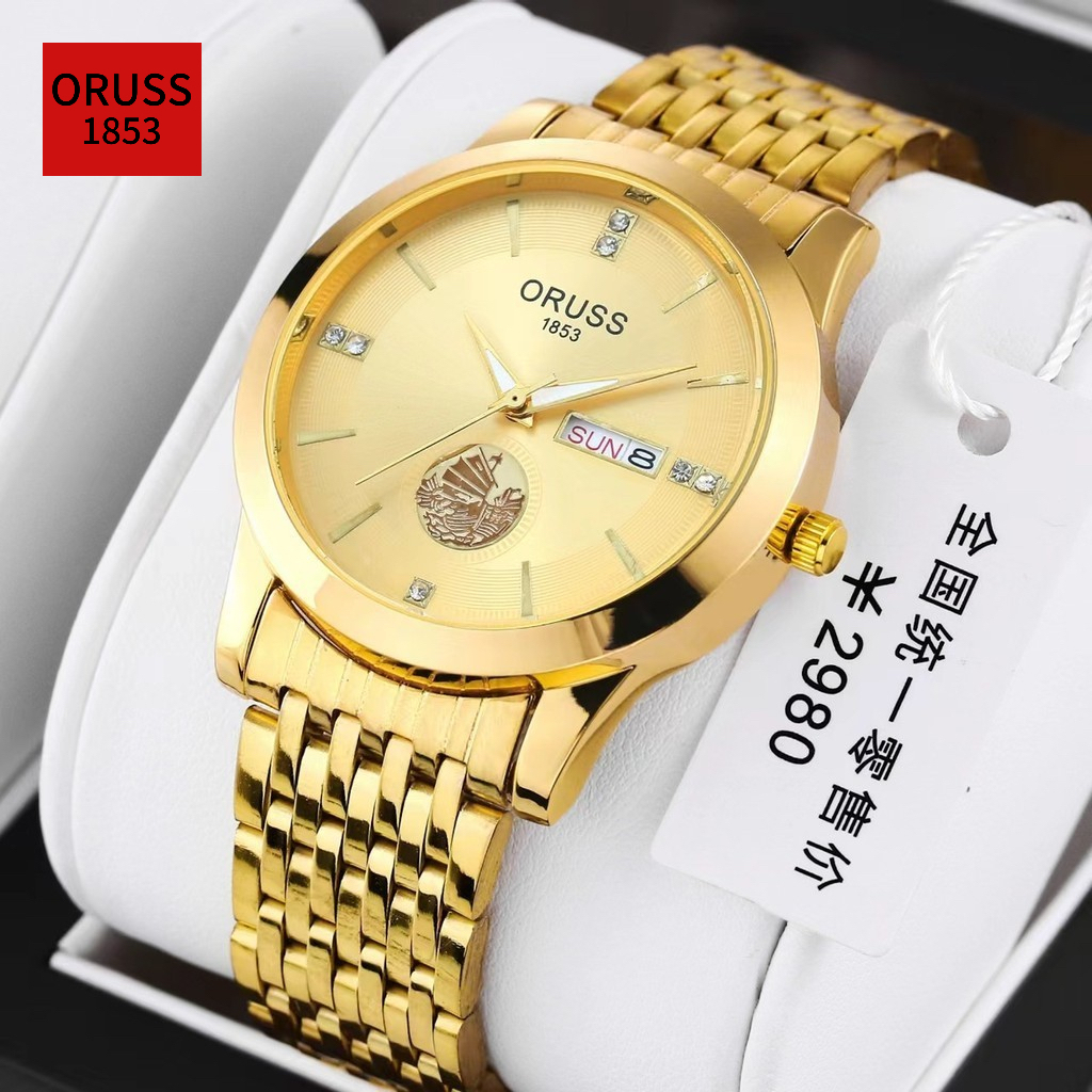 ORUSS Original Men Gold Unique Fan Stainless Steel Dual Calendar ...